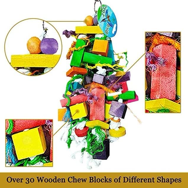 Meric Hamster and Gerbil Chewing and Activity Tool, Colorful Wooden Blocks and Ropes, for Parrots, Squirrels, Ferrets, Guinea Pigs, Chinchillas, 1 Piece per Pack