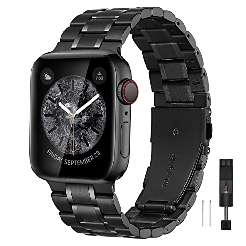 Bestig Compatible for Apple Watch Band 42/44/45/49mm or 38/40/41mm, Stainless Steel Metal Adjustable Sport Business Wristband Bracelet Strap for iWatch Series Ultra 8 7 6 SE 5 4 3 2 1 (Black)