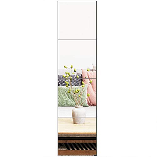 Ruomeng Full Length Mirror Tiles - 12 Inch x 4Pcs Frameless Wall Mirror Set Make Up Mirror for Home Gym Vanity Bedroom, Living Room