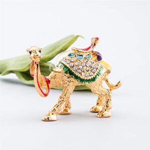 YU FENG Crystal Camel figurines Decor Ornament,Golden Enamel Camel Statues Animal Trinket Jewelry Box Hinged