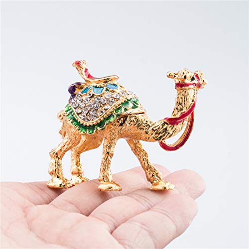 YU FENG Crystal Camel figurines Decor Ornament,Golden Enamel Camel Statues Animal Trinket Jewelry Box Hinged