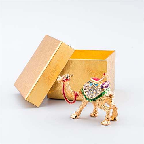 YU FENG Crystal Camel figurines Decor Ornament,Golden Enamel Camel Statues Animal Trinket Jewelry Box Hinged