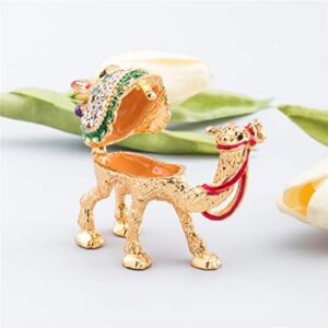 YU FENG Crystal Camel figurines Decor Ornament,Golden Enamel Camel Statues Animal Trinket Jewelry Box Hinged