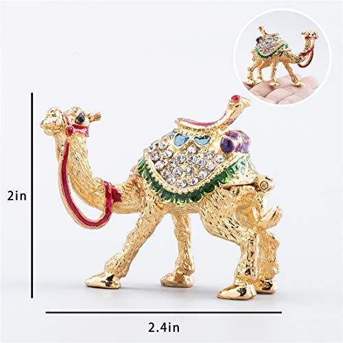 YU FENG Crystal Camel figurines Decor Ornament,Golden Enamel Camel Statues Animal Trinket Jewelry Box Hinged