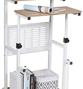 Tangkula Rolling Standing Desk Stand Up Desk, Height Adjustable Home Office Desk with Standing & Seating 2 Modes, Flexible Wheels & Footrest, Mobile Laptop Cart Sit Stand Desk