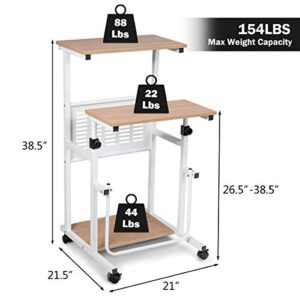 Tangkula Rolling Standing Desk Stand Up Desk, Height Adjustable Home Office Desk with Standing & Seating 2 Modes, Flexible Wheels & Footrest, Mobile Laptop Cart Sit Stand Desk