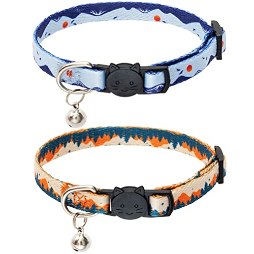 SCENEREAL Natural Scenery Series Breakaway Cat Collar with Bells, 2 Pack Soft Adjustable Kitten Collars for Cats Puppies Daily Wearing (Mountains)