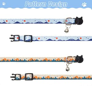 SCENEREAL Natural Scenery Series Breakaway Cat Collar with Bells, 2 Pack Soft Adjustable Kitten Collars for Cats Puppies Daily Wearing (Mountains)