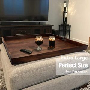 MAGIGO 28 x 28 Inches Extra Large Square Black Walnut Wood Ottoman Tray with Handles, Serve Tea, Coffee Classic Wooden Decorative Serving Tray