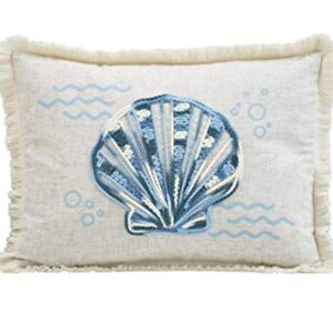 Comfy Hour 13" Polyester Ocean Shell Accent Throw Pillow Lumbar Sofa Cushion for Home Decoration, White Blue, Ocean Voyage Collection