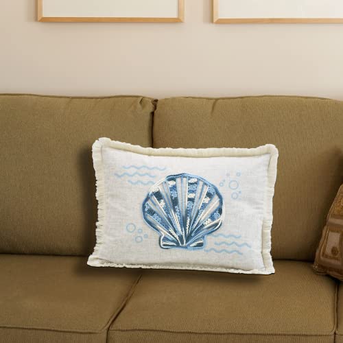 Comfy Hour 13" Polyester Ocean Shell Accent Throw Pillow Lumbar Sofa Cushion for Home Decoration, White Blue, Ocean Voyage Collection