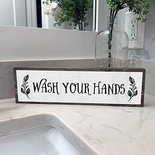 ANVEVO Wash Your Hands - Metal Wood Sign Light – Cute & Funny Wall Bathroom Decor - Rustic Wall Art - Modern Home Décor - Farmhouse Bathroom Decorations