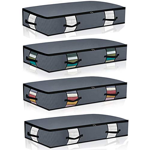 Hercugifts Extra-Large Under Bed Storage Bags[4pack] Washable Cloth Under Bed Storage Containers with Reinforced Handles Strong Zipper Breathable Zippered Organizer for Bedrooms,with Clear Window