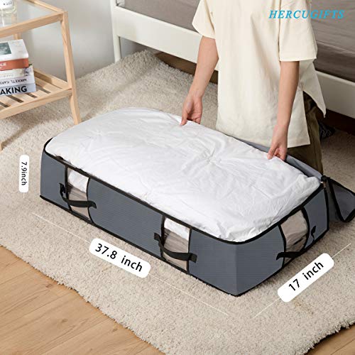 Hercugifts Extra-Large Under Bed Storage Bags[4pack] Washable Cloth Under Bed Storage Containers with Reinforced Handles Strong Zipper Breathable Zippered Organizer for Bedrooms,with Clear Window