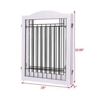 SPIRICH 96-inch Extra Wide 30-inches Tall Dog Gate with Door Walk Through, Freestanding Wire Pet Gate for The House, Doorway, Stairs, Pet Puppy Safety Fence, Support Feet Included (White)