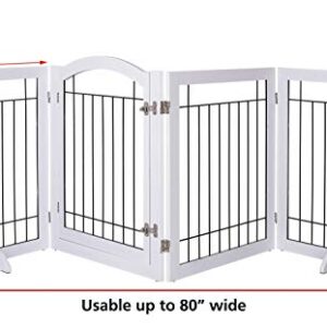 SPIRICH 96-inch Extra Wide 30-inches Tall Dog Gate with Door Walk Through, Freestanding Wire Pet Gate for The House, Doorway, Stairs, Pet Puppy Safety Fence, Support Feet Included (White)