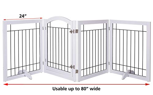 SPIRICH 96-inch Extra Wide 30-inches Tall Dog Gate with Door Walk Through, Freestanding Wire Pet Gate for The House, Doorway, Stairs, Pet Puppy Safety Fence, Support Feet Included (White)