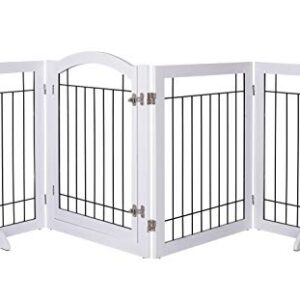 SPIRICH 96-inch Extra Wide 30-inches Tall Dog Gate with Door Walk Through, Freestanding Wire Pet Gate for The House, Doorway, Stairs, Pet Puppy Safety Fence, Support Feet Included (White)