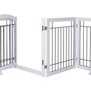 SPIRICH 96-inch Extra Wide 30-inches Tall Dog Gate with Door Walk Through, Freestanding Wire Pet Gate for The House, Doorway, Stairs, Pet Puppy Safety Fence, Support Feet Included (White)