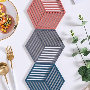 Silicone Trivets Mats for Dishes and Pots, Trivets Hot Pads for Table Countertops, Heat Resistant Trivets, Kitchen Pot Mat Table Decor trivets Pads for Bowl Dish Cooking Dining Set, (3 PCS, Grey)