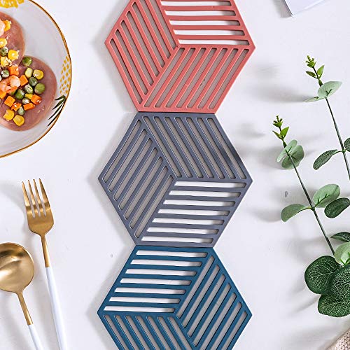 Silicone Trivets Mats for Dishes and Pots, Trivets Hot Pads for Table Countertops, Heat Resistant Trivets, Kitchen Pot Mat Table Decor trivets Pads for Bowl Dish Cooking Dining Set, (3 PCS, Grey)