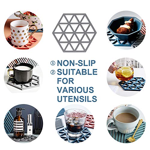 Silicone Trivets Mats for Dishes and Pots, Trivets Hot Pads for Table Countertops, Heat Resistant Trivets, Kitchen Pot Mat Table Decor trivets Pads for Bowl Dish Cooking Dining Set, (3 PCS, Grey)