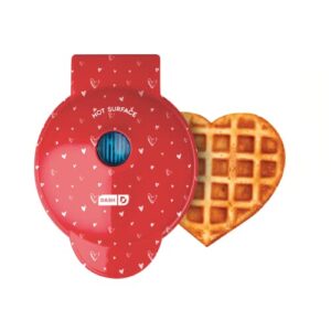 dash mini maker for individual waffles, hash browns, keto chaffles with easy to clean, non-stick surfaces, 4 inch, red love heart