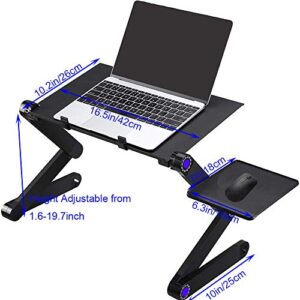 SYITCUN Laptop Table Adjustable Stand for Bed Sofa All Aluminium Alloy Standing Office Ergonomic Office Laptop Desk Portable Lightweight Compatible Notebook Tablets with Adjustable Mouse Pad