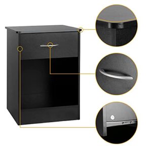 TUSY Black Nightstand with Drawers, End Table Bedroom Side Tables Bedside Cabinets, File Cabinet Storage with Sliding Drawer and Shelf for Home Office