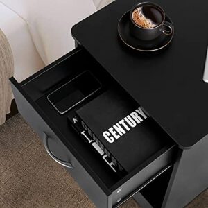 TUSY Black Nightstand with Drawers, End Table Bedroom Side Tables Bedside Cabinets, File Cabinet Storage with Sliding Drawer and Shelf for Home Office