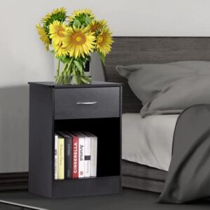 TUSY Black Nightstand with Drawers, End Table Bedroom Side Tables Bedside Cabinets, File Cabinet Storage with Sliding Drawer and Shelf for Home Office