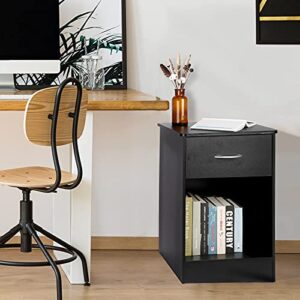 TUSY Black Nightstand with Drawers, End Table Bedroom Side Tables Bedside Cabinets, File Cabinet Storage with Sliding Drawer and Shelf for Home Office