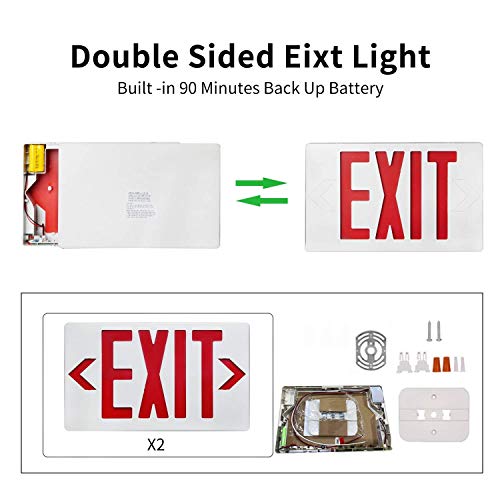 Litufine Ultra Slim LED Exit Sign, Red Letter Emergency exit Lights, 120V-277V Universal Mounting Double Face (1-Pack)