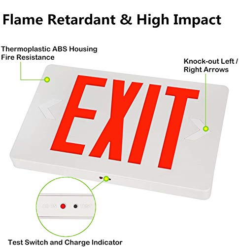 Litufine Ultra Slim LED Exit Sign, Red Letter Emergency exit Lights, 120V-277V Universal Mounting Double Face (1-Pack)