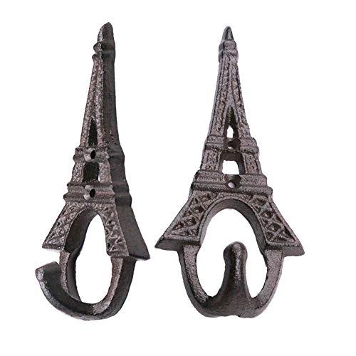 Rustic Style Industrial Cast Iron Coat Hook Heavy Duty Organizer Decoration Retro Creative Wall Hanging (Brown Eiffel Tower 2 Pack)