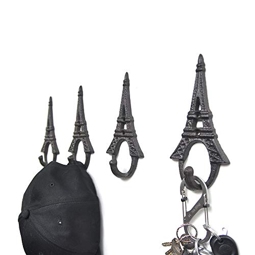 Rustic Style Industrial Cast Iron Coat Hook Heavy Duty Organizer Decoration Retro Creative Wall Hanging (Brown Eiffel Tower 2 Pack)