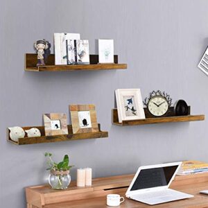 Giftgarden 16 Inch Floating Shelves ,Set of 3, Rustic Wall Mounted Picture Ledge Wooden Wall Shelf for Living Room Bedroom Kitchen Bathroom, 3 Different Sizes