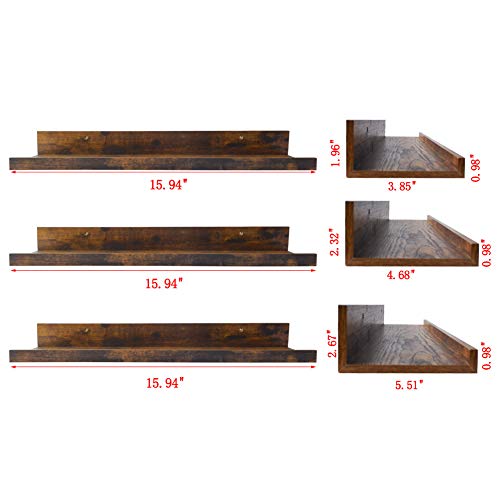 Giftgarden 16 Inch Floating Shelves ,Set of 3, Rustic Wall Mounted Picture Ledge Wooden Wall Shelf for Living Room Bedroom Kitchen Bathroom, 3 Different Sizes