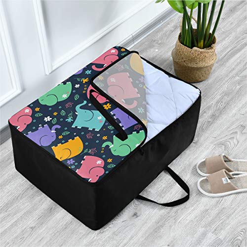 Blueangle Colorful Elephant Print Large Quilt Storage Bag – Store and Protect Quilt Tops, Clothes and Fabrics – Features 2 Handles for Easy Carrying and Moving, 100L