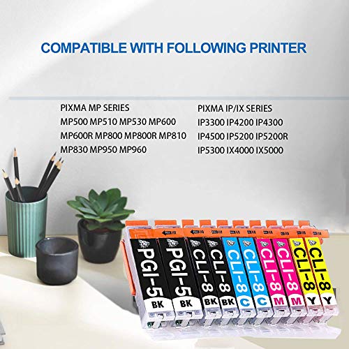 Wolfgray Compatible Ink Cartridges Replacement for Canon PGI-5 CLI-8 PIXMA IP5200R IP3300 IP3500 IP4200 IP4300 IP4500 IP5200 MP500 MP510 MP520 MP600 MP800 MP830 MP950 MP960 MP970 MX700 MP530 MX850