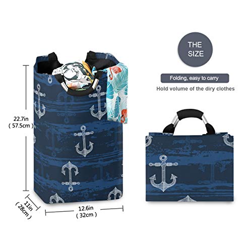 RunningBear Laundry Basket Washing Clothes Hamper - Anchors Sea Collapsible Laundry Hamper Large Capacity Laundry Tote for Bathroom, Toys