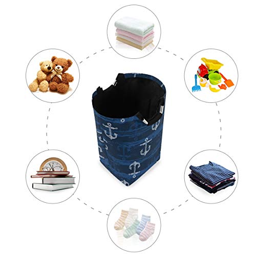 RunningBear Laundry Basket Washing Clothes Hamper - Anchors Sea Collapsible Laundry Hamper Large Capacity Laundry Tote for Bathroom, Toys