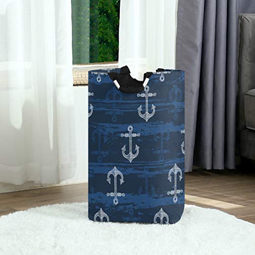 RunningBear Laundry Basket Washing Clothes Hamper - Anchors Sea Collapsible Laundry Hamper Large Capacity Laundry Tote for Bathroom, Toys