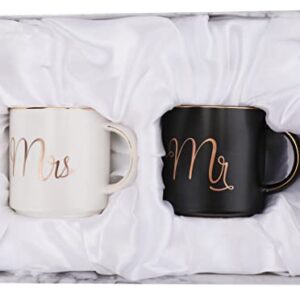 Yesland 12 oz Mr and Mrs Mug, Ceramic Coffee Mug for the Couple, Ideal Gift for Engagement, Anniversary, His and Hers, Bride and Groom, Valentines and Christmas Gifts - Set of 2 (Black & White)