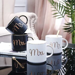 Yesland 12 oz Mr and Mrs Mug, Ceramic Coffee Mug for the Couple, Ideal Gift for Engagement, Anniversary, His and Hers, Bride and Groom, Valentines and Christmas Gifts - Set of 2 (Black & White)