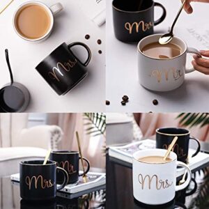 Yesland 12 oz Mr and Mrs Mug, Ceramic Coffee Mug for the Couple, Ideal Gift for Engagement, Anniversary, His and Hers, Bride and Groom, Valentines and Christmas Gifts - Set of 2 (Black & White)