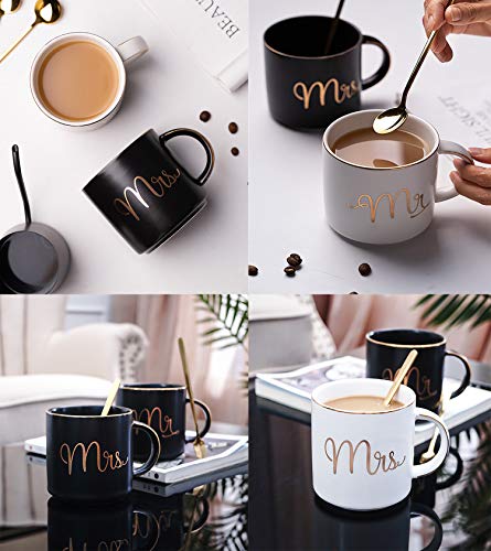 Yesland 12 oz Mr and Mrs Mug, Ceramic Coffee Mug for the Couple, Ideal Gift for Engagement, Anniversary, His and Hers, Bride and Groom, Valentines and Christmas Gifts - Set of 2 (Black & White)