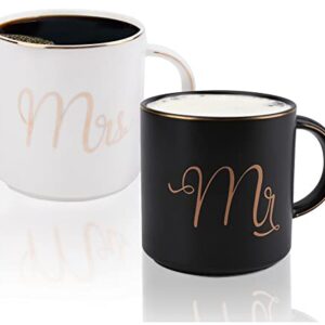 Yesland 12 oz Mr and Mrs Mug, Ceramic Coffee Mug for the Couple, Ideal Gift for Engagement, Anniversary, His and Hers, Bride and Groom, Valentines and Christmas Gifts - Set of 2 (Black & White)