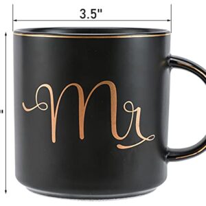 Yesland 12 oz Mr and Mrs Mug, Ceramic Coffee Mug for the Couple, Ideal Gift for Engagement, Anniversary, His and Hers, Bride and Groom, Valentines and Christmas Gifts - Set of 2 (Black & White)