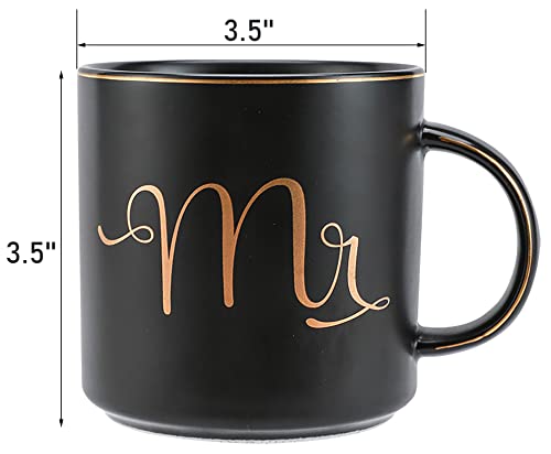 Yesland 12 oz Mr and Mrs Mug, Ceramic Coffee Mug for the Couple, Ideal Gift for Engagement, Anniversary, His and Hers, Bride and Groom, Valentines and Christmas Gifts - Set of 2 (Black & White)